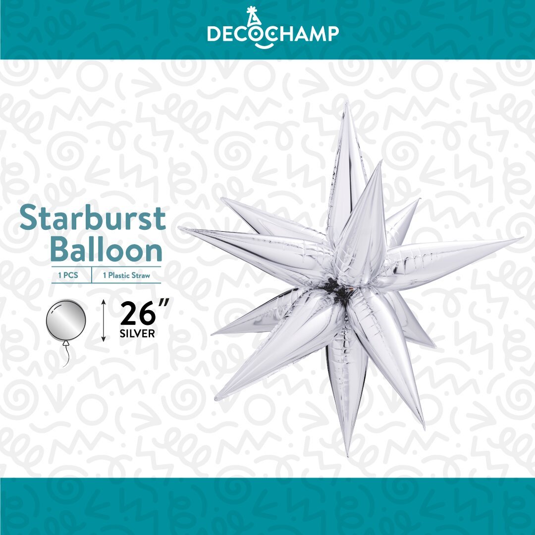 Decochamp Starburst Silver 3D Foil Balloon - 26" in.