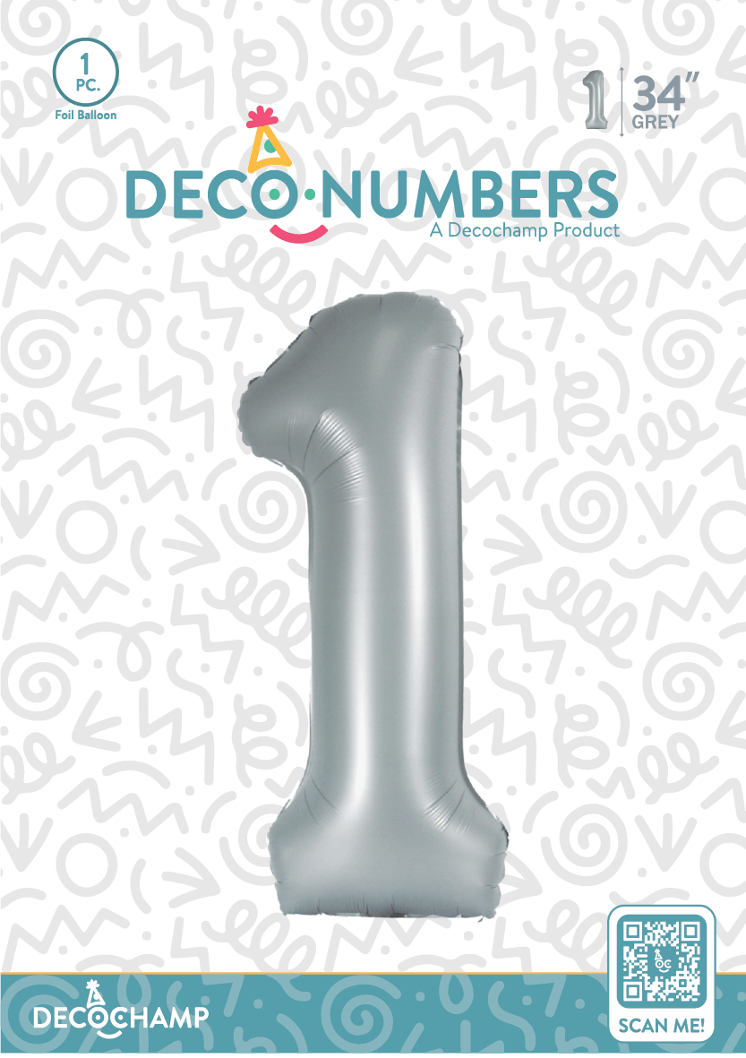 Number 1 Grey Foil Balloon 34" (Single Pack) DECONUMBER